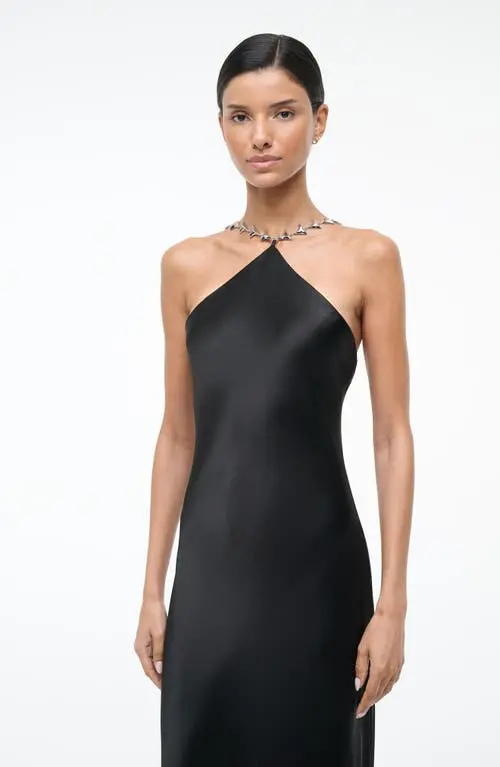 Staud Cadence Shark Tooth Strap Satin Maxi Dress - Black