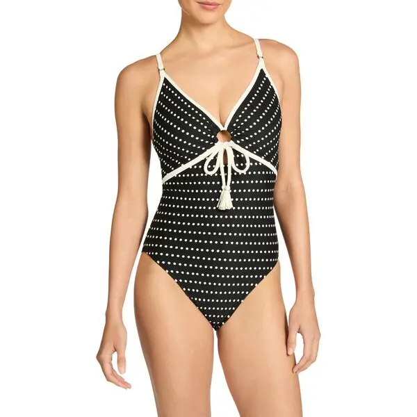 Robin Piccone Millie Ring One-piece Swimsuit - Black/ecru