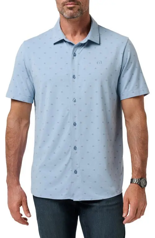 Travis Mathew Comfortknit Geo Short Sleeve Button-up Shirt - Ash Blue
