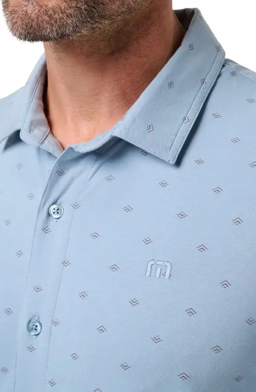 Travis Mathew Comfortknit Geo Short Sleeve Button-up Shirt - Ash Blue