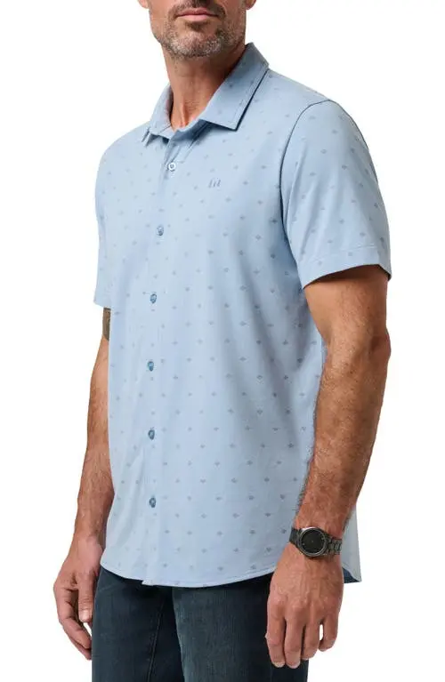 Travis Mathew Comfortknit Geo Short Sleeve Button-up Shirt - Ash Blue