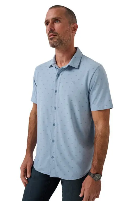 Travis Mathew Comfortknit Geo Short Sleeve Button-up Shirt - Ash Blue