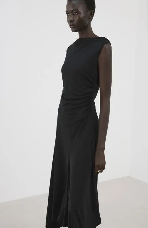 Mango Sandy Asymmetric Hem Ruched Maxi Dress - Black