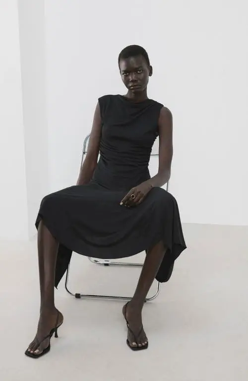 Mango Sandy Asymmetric Hem Ruched Maxi Dress - Black