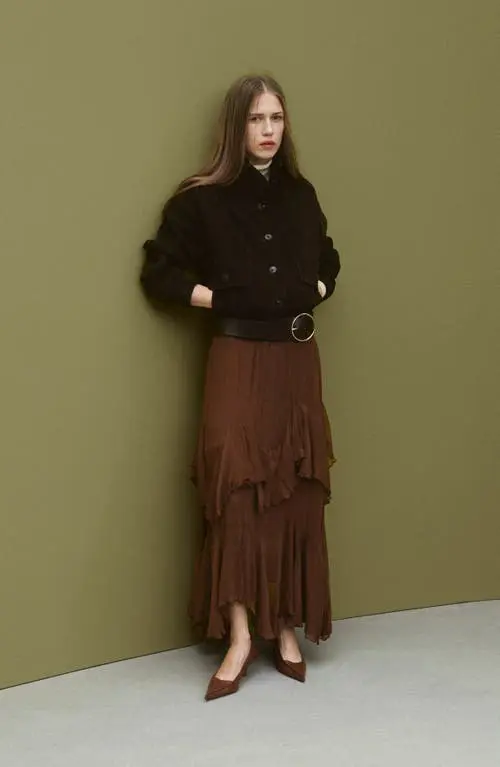 Mango Ruffled Chiffon Maxi Skirt