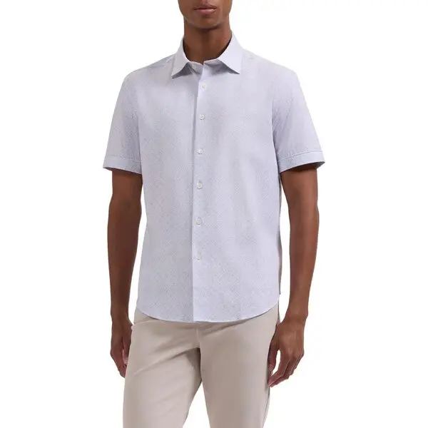 Bugatchi Miles Ooohcotton® Geometric Print Short Sleeve Button-up Shirt - Ivory
