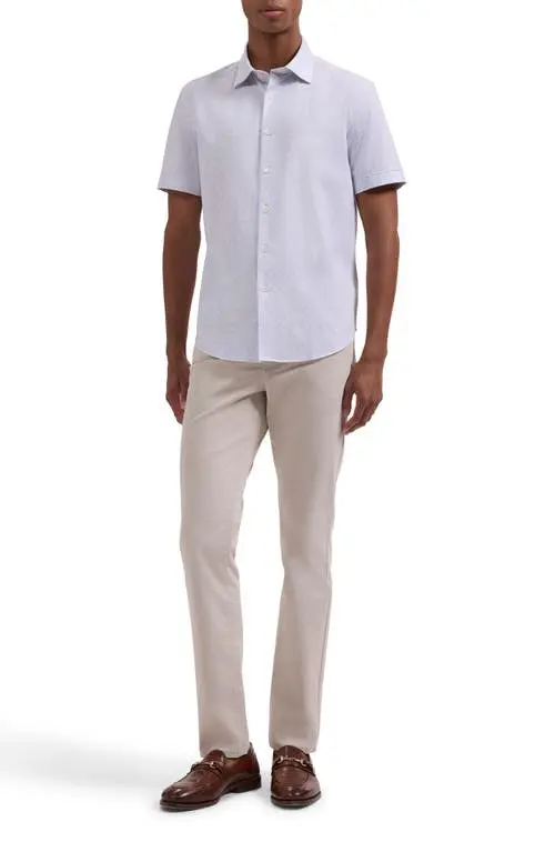 Bugatchi Miles Ooohcotton® Geometric Print Short Sleeve Button-up Shirt - Ivory