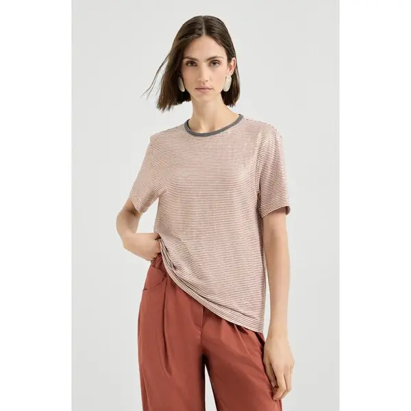 Brunello Cucinelli Striped Jersey T-shirt - Orange