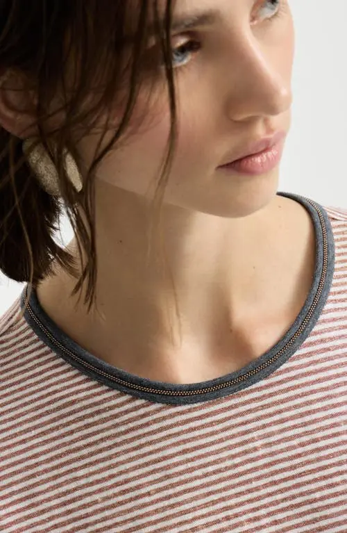 Brunello Cucinelli Striped Jersey T-shirt - Orange