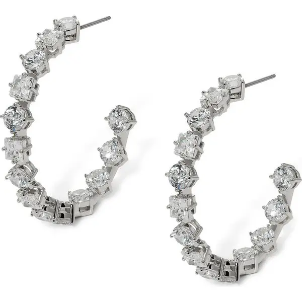 Nadri Lucia Cubic Zirconia Hoop Earrings - Rhodium