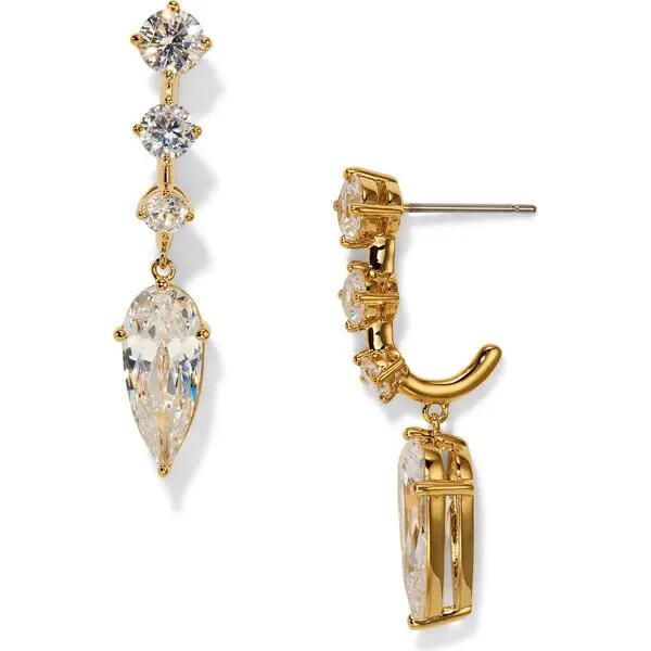 Nadri Lucia Cubic Zirconia Drop Hoop Earrings - Gold