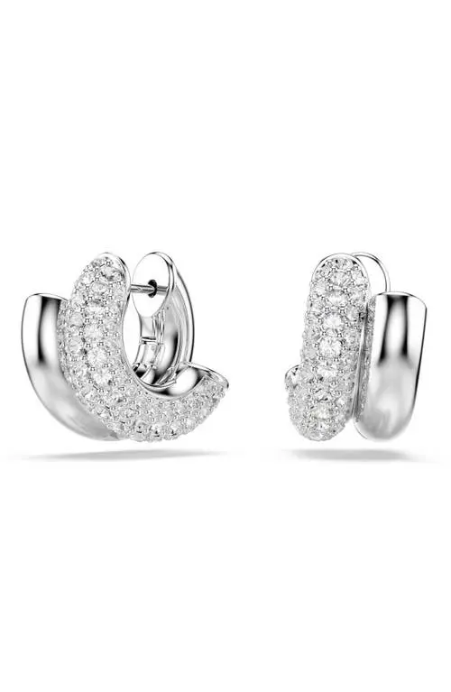 SWAROVSKI Dextera Front/back Hoop Earrings - White/silver
