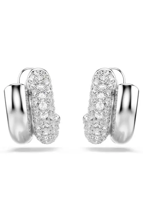 SWAROVSKI Dextera Front/back Hoop Earrings - White/silver
