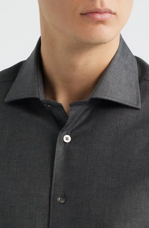 Zanella Bassano Tailored Fit Solid Stretch Cotton Twill Dress Shirt - Charcoal