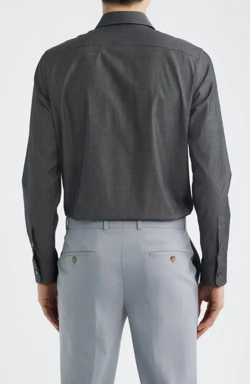 Zanella Bassano Tailored Fit Solid Stretch Cotton Twill Dress Shirt - Charcoal