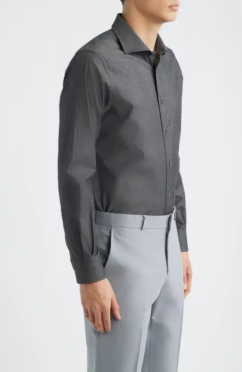 Zanella Bassano Tailored Fit Solid Stretch Cotton Twill Dress Shirt - Charcoal