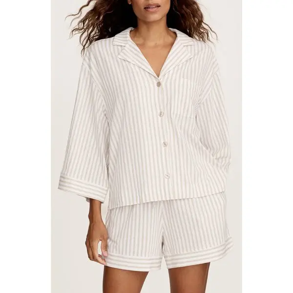 PETITE PLUME Olivia Stripe Pima Cotton Short Pajamas - Beige