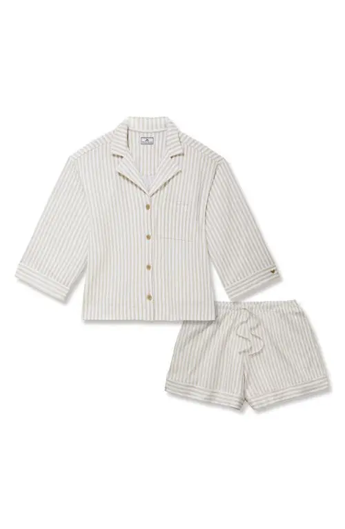 PETITE PLUME Olivia Stripe Pima Cotton Short Pajamas - Beige