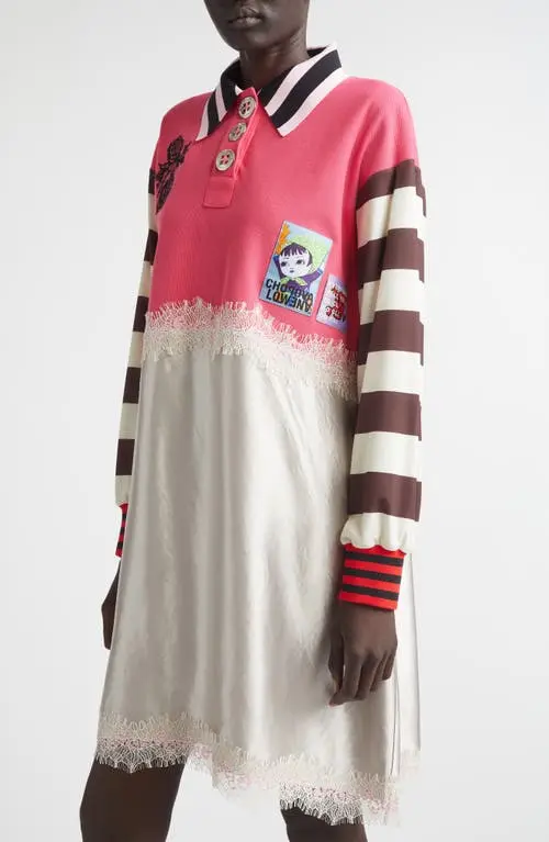 CHOPOVA LOWENA Long Sleeve Piqué & Satin Polo Dress