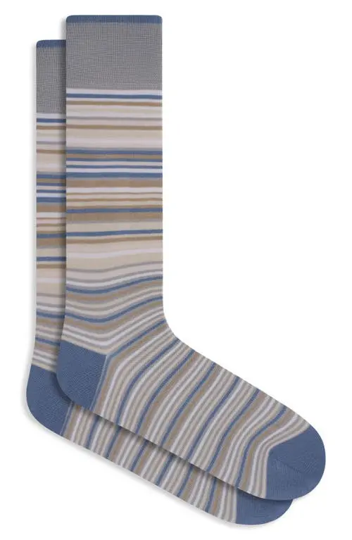 Bugatchi Stripe Mercerized Cotton Blend Dress Socks - Stone