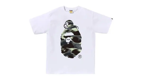 A BATHING APE Screen Camo Milo On Big Ape Tee Shirt - White/black