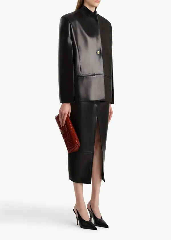 Khaite Dolso Leather Cape Jacket - Black