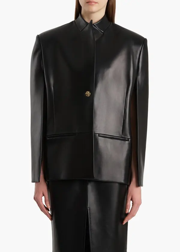 Khaite Dolso Leather Cape Jacket - Black