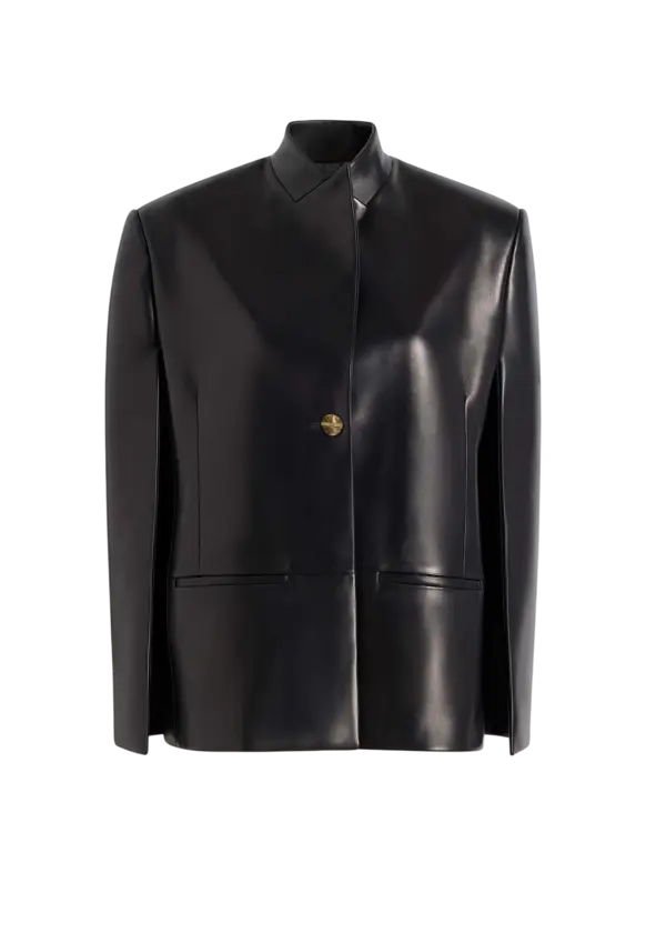 Khaite Dolso Leather Cape Jacket - Black