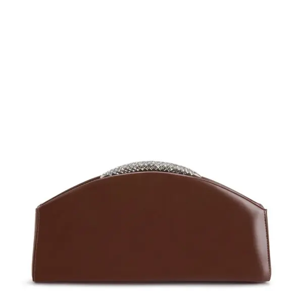 GIUSEPPE ZANOTTI Leather Clutch With Pavé Crystal Jewel Accessory - Brown