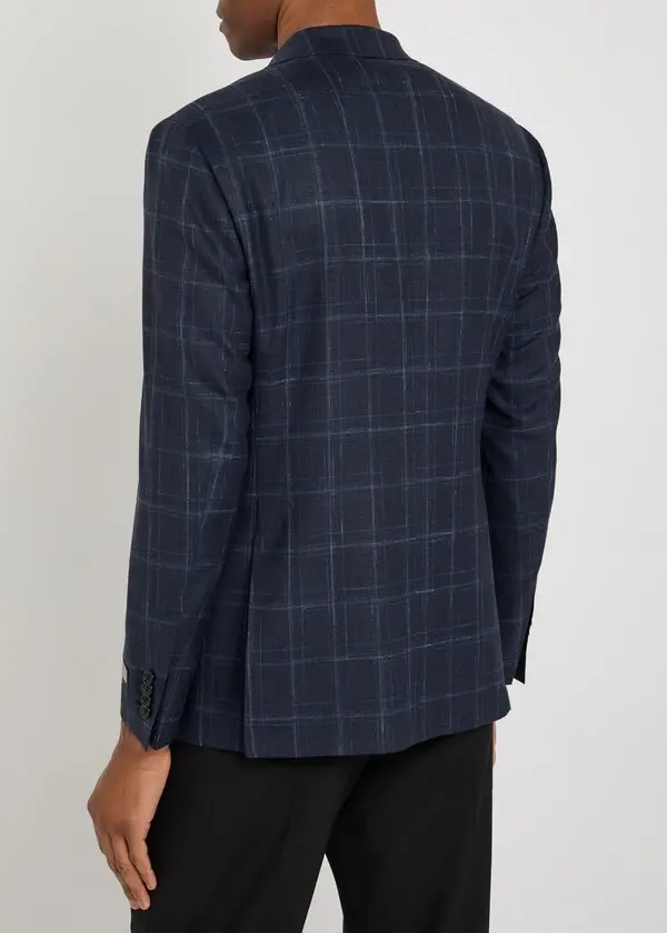 Canali Plaid Wool-blend Blazer - Navy