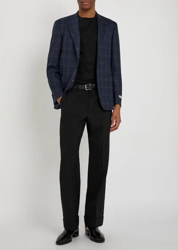 Canali Plaid Wool-blend Blazer - Navy