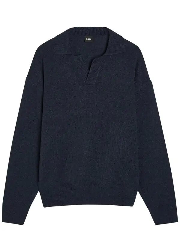 BOSS Open Collar Virgin Wool Jumper