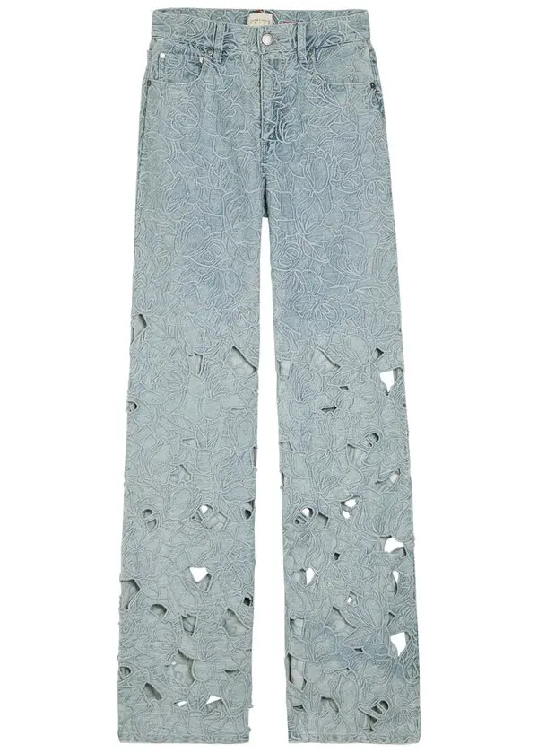 Alice + Olivia Embroidered Cut-out Wide-leg Jeans