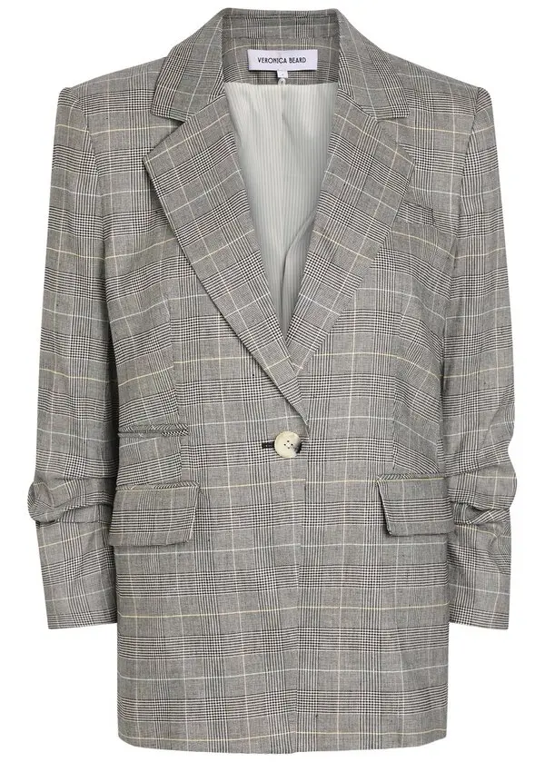 Veronica Beard Battista Checked Linen-blend Blazer - Black