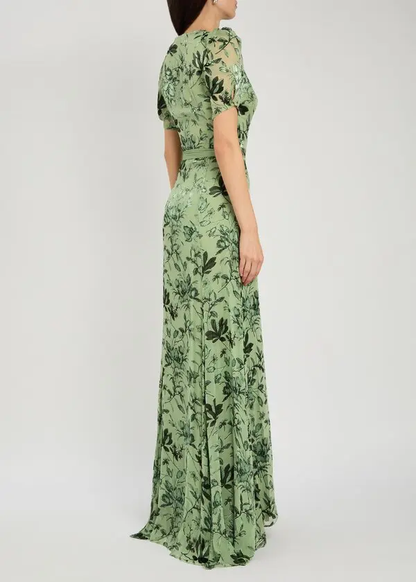 Alice + Olivia Tiana Devoré Chiffon Maxi Wrap Dress