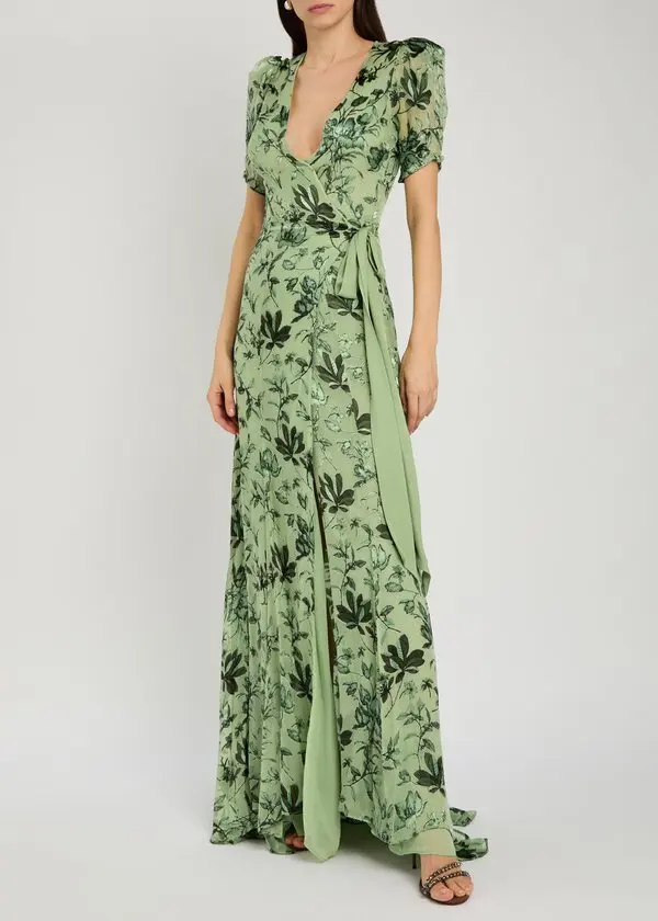 Alice + Olivia Tiana Devoré Chiffon Maxi Wrap Dress