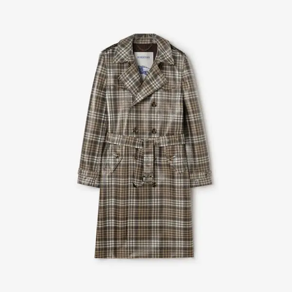 Burberry Long Check Coated Raffia-effect Foxfield Trench Coat