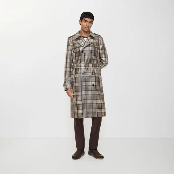Burberry Long Check Coated Raffia-effect Foxfield Trench Coat