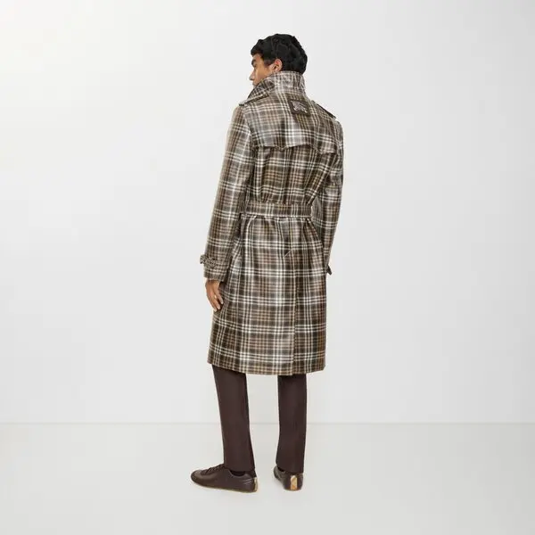 Burberry Long Check Coated Raffia-effect Foxfield Trench Coat