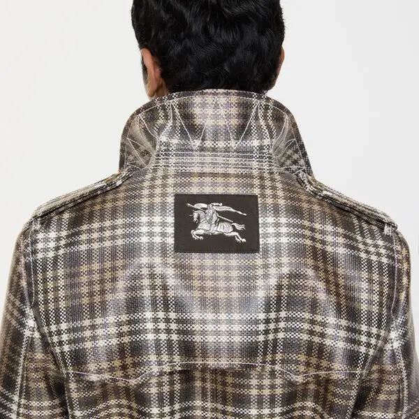Burberry Long Check Coated Raffia-effect Foxfield Trench Coat