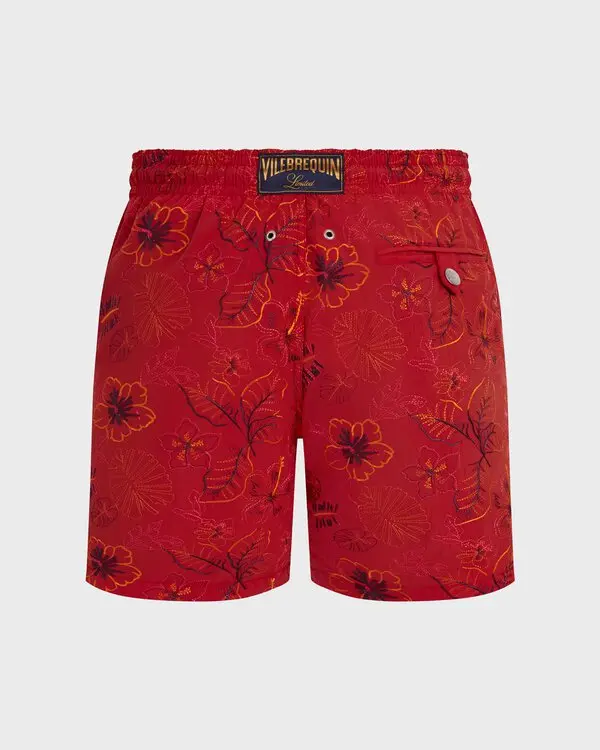 Vilebrequin Island Flowers Embroidered Swim Trunks Limited Edition - Red