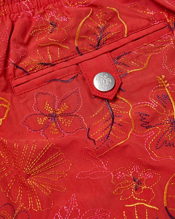Vilebrequin Island Flowers Embroidered Swim Trunks Limited Edition - Red