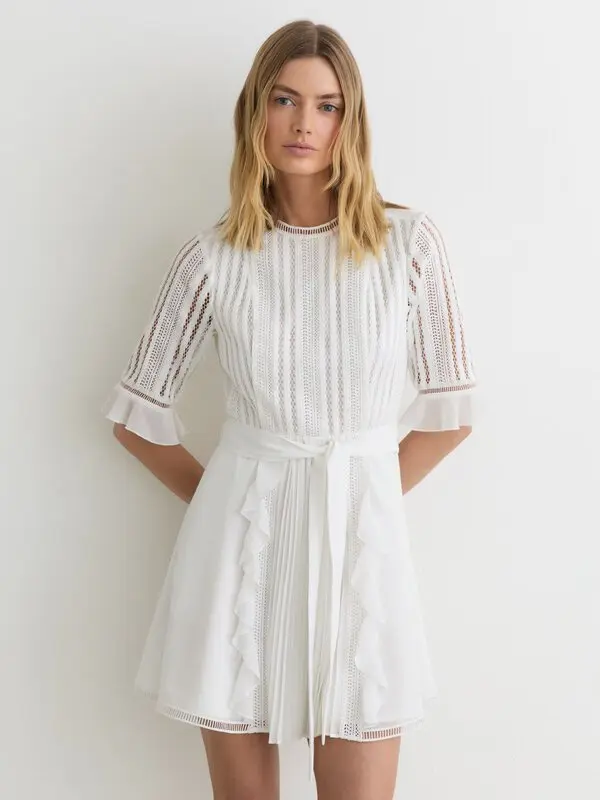 REISS Armina Lace-detail Belted Mini Dress