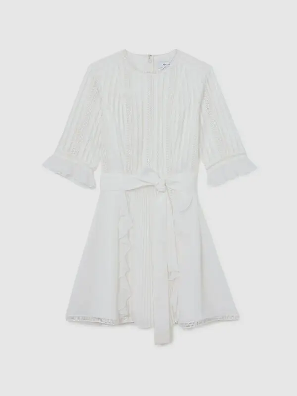 REISS Armina Lace-detail Belted Mini Dress