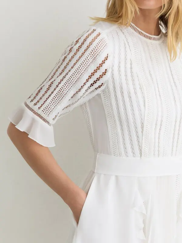 REISS Armina Lace-detail Belted Mini Dress