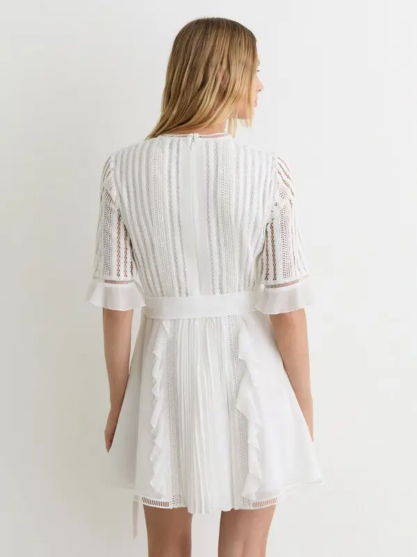 REISS Armina Lace-detail Belted Mini Dress