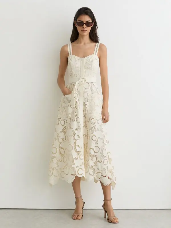 REISS Kerina Cotton-blend Lace Midi Dress