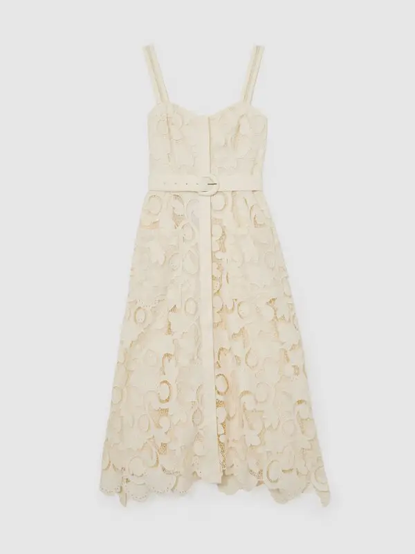 REISS Kerina Cotton-blend Lace Midi Dress