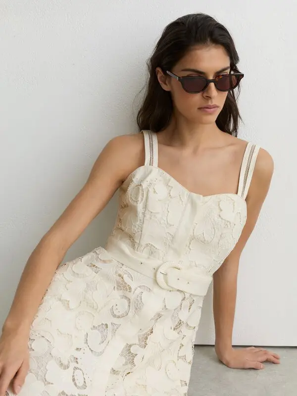 REISS Kerina Cotton-blend Lace Midi Dress