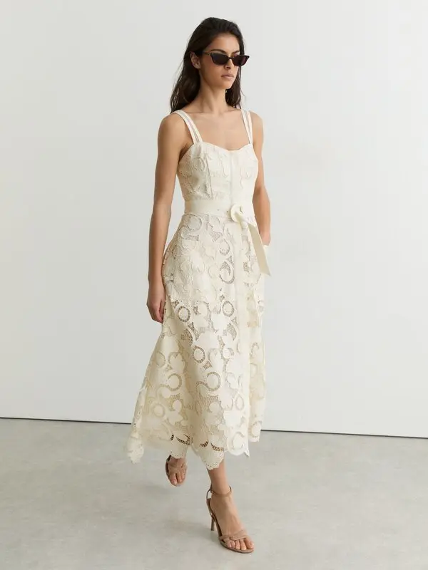 REISS Kerina Cotton-blend Lace Midi Dress